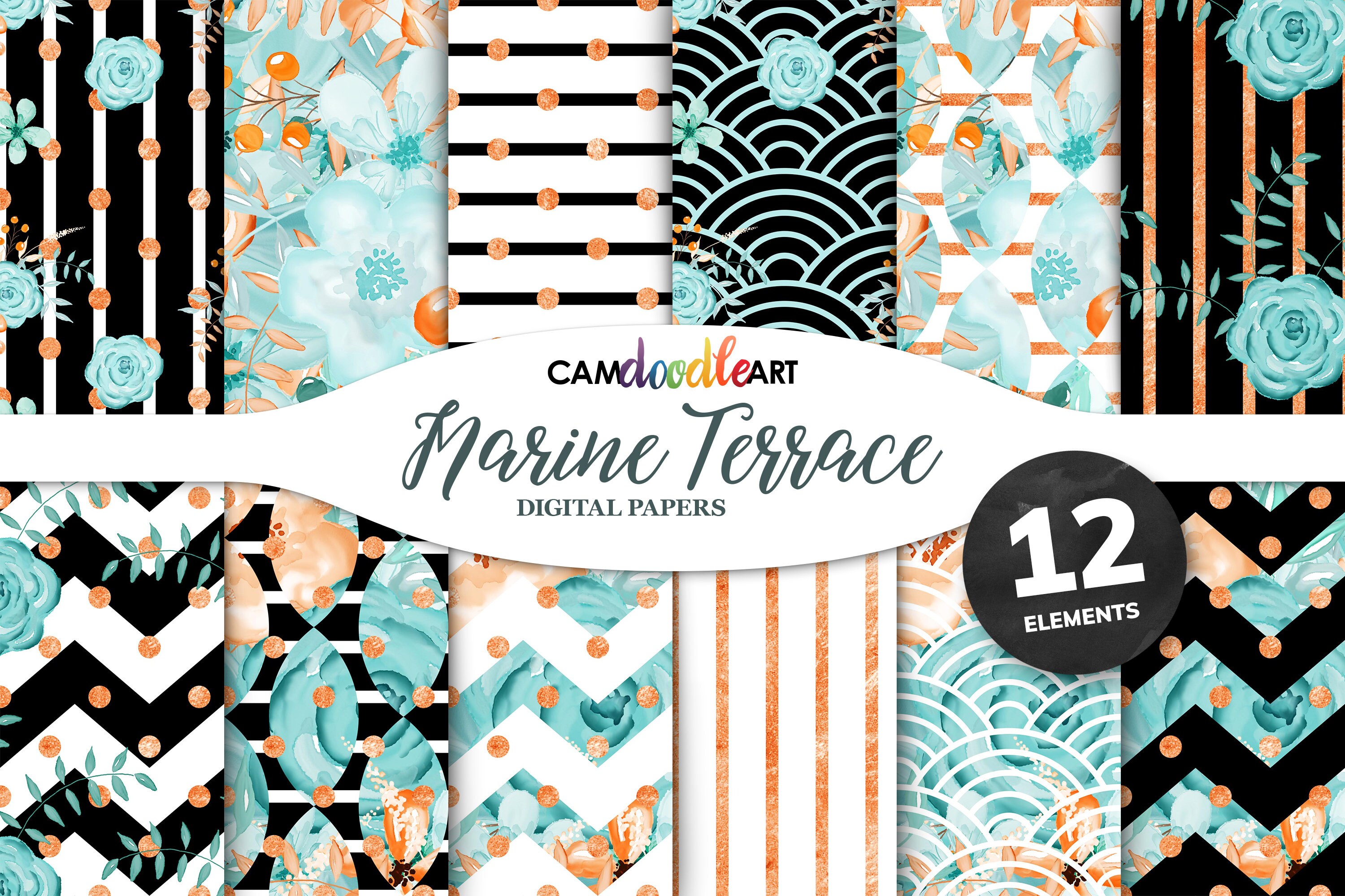 Green Orange Watercolor Floral Digital Paper Seamless Floral - Etsy