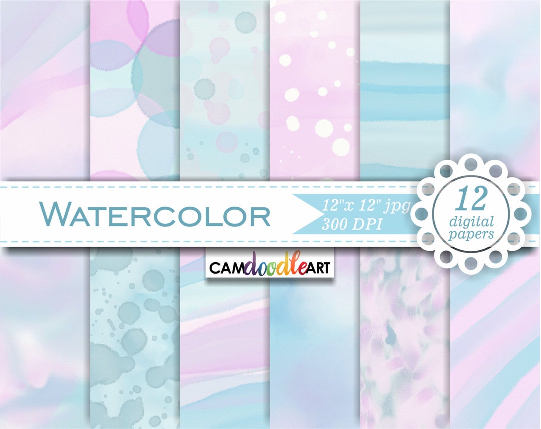 Watercolor Pink and Blue Digital Paper Pack,scrapbooking Paper ...