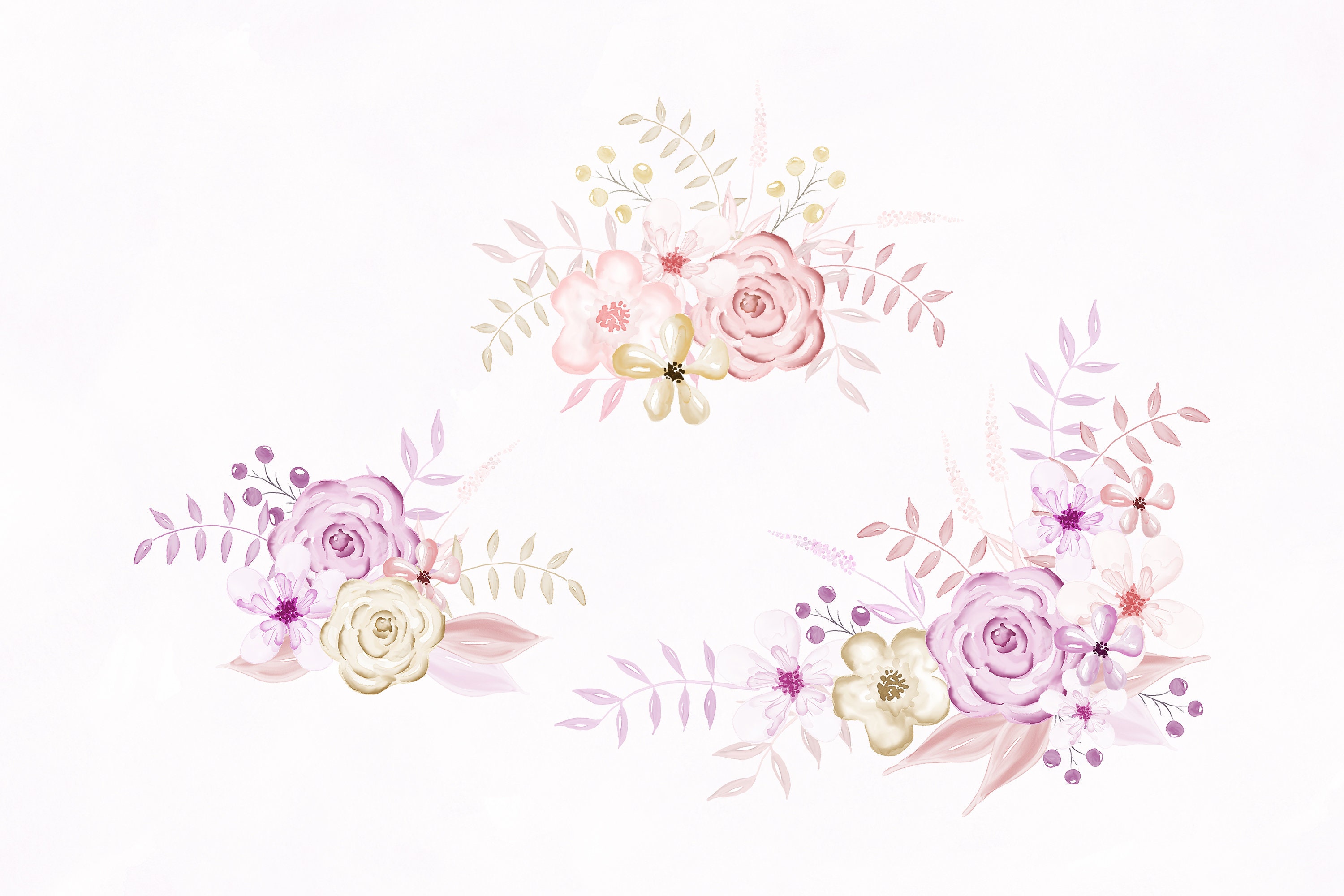 Pink Pastel Watercolor Floral Clipart Handpainted Clipart - Etsy