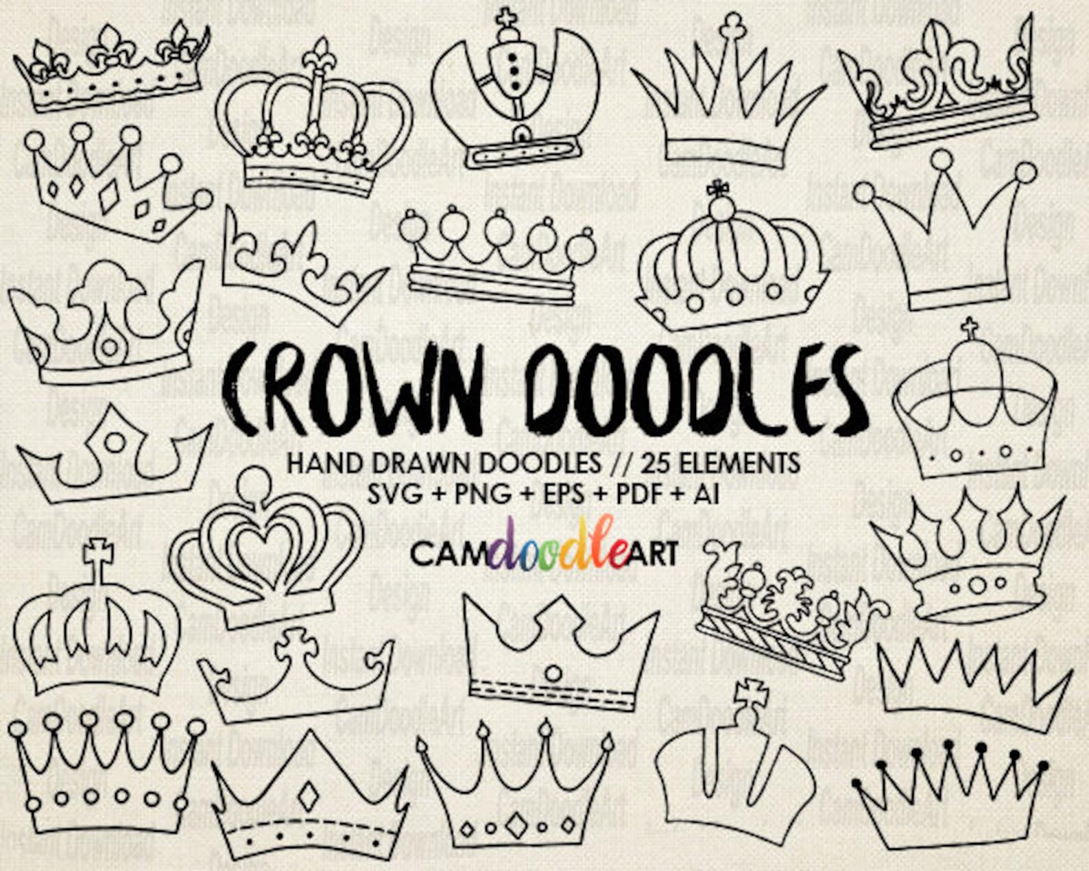 25 Doodle Crowns Vector Pack, Hand Drawn Doodle Clipart ,hand Drawn ...