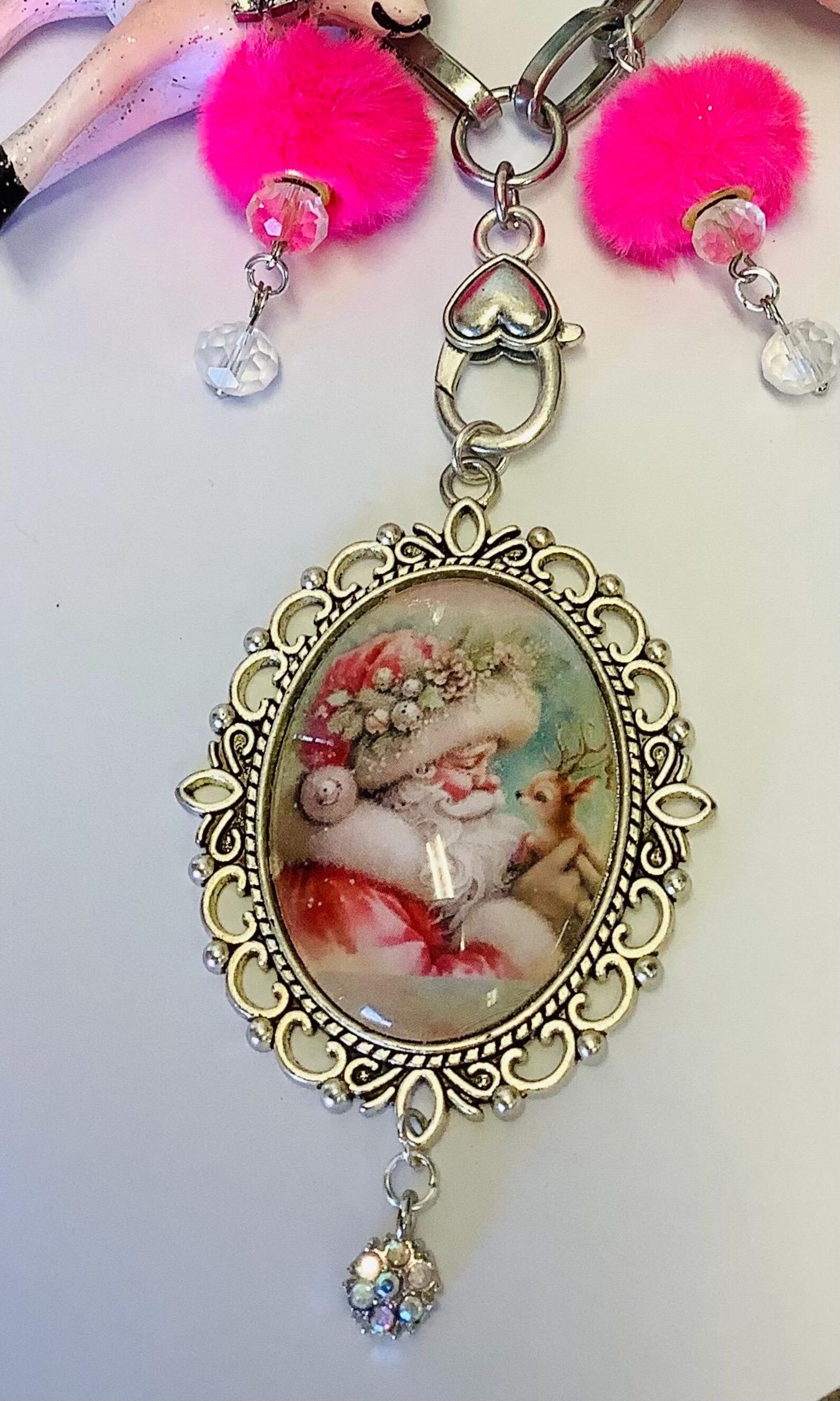 Santa Pendant, Pink Christmas Necklace! - Etsy