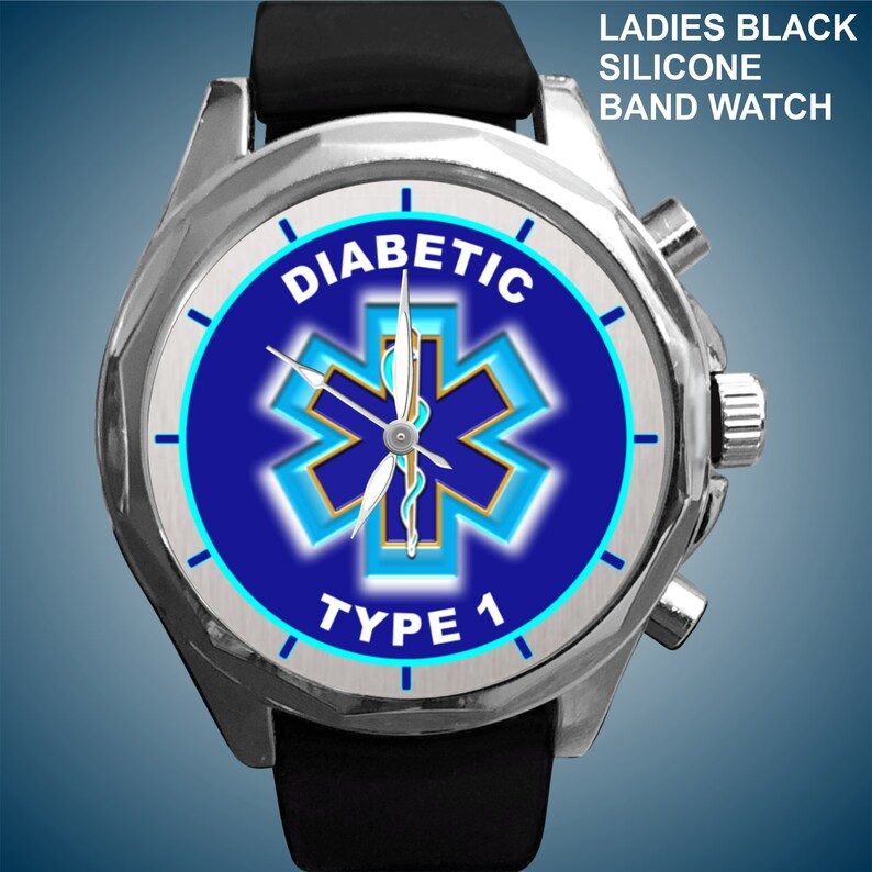 Women Diabetic Type 1 Watches Medical Alert ID of Blue or Red Caduceus ...
