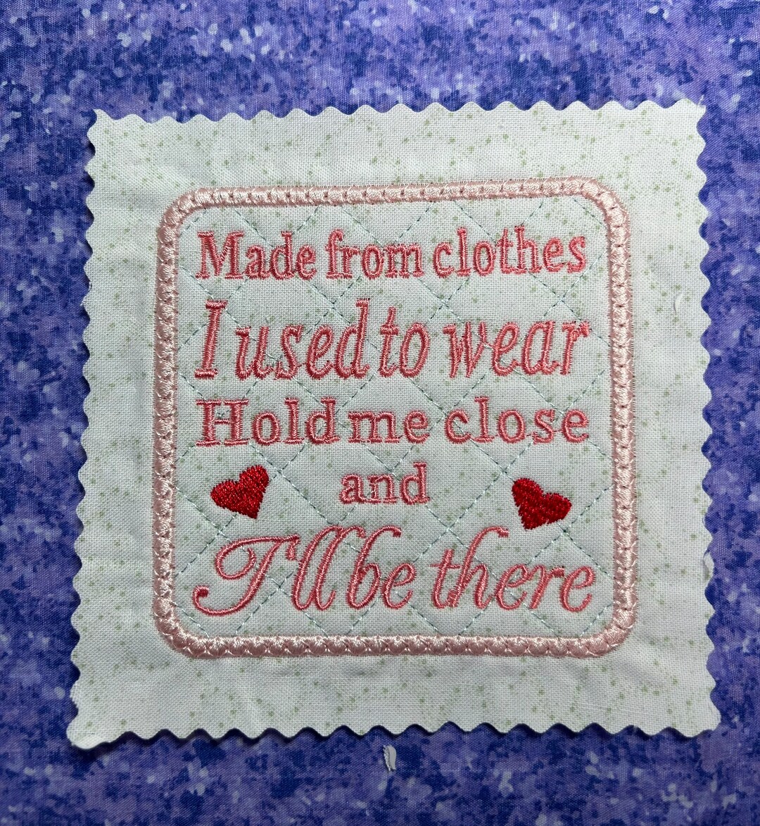 Embroidered Memorial Label With Pink Colour Stitching. Keep Memories ...