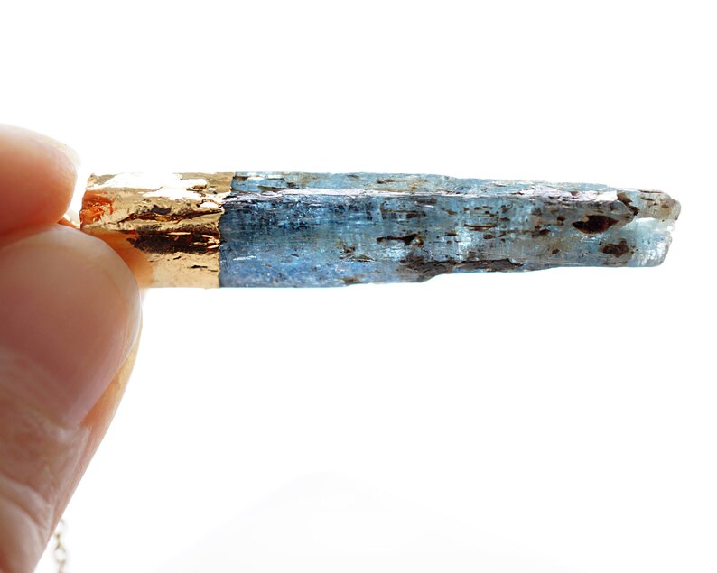 Gold Dipped Raw Crystal Point Natural Kyanite Necklace Gold Filled ...