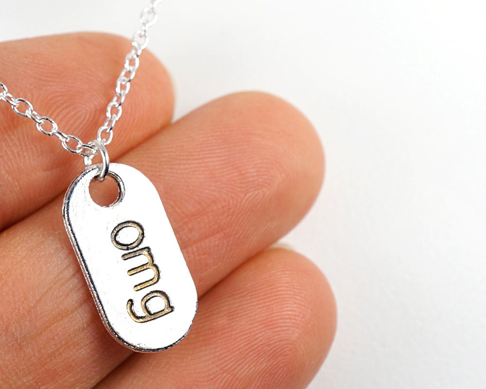 Dainty OMG Tag Necklace, Fine 925 Sterling Silver Chain Necklace Thin ...