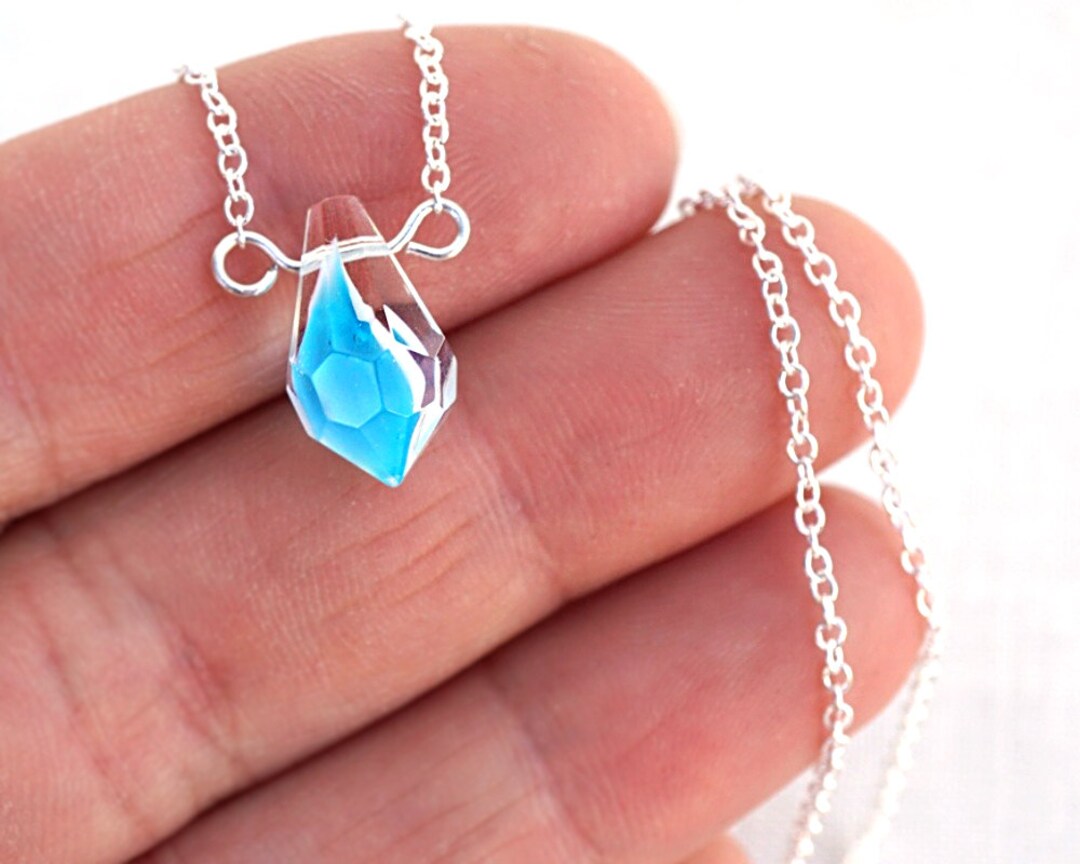 Dainty Baby Blue Crystal Drop Necklace Faceted Glass Tiny Delicate ...