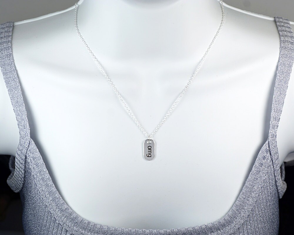 Dainty OMG Tag Necklace, Fine 925 Sterling Silver Chain Necklace Thin ...