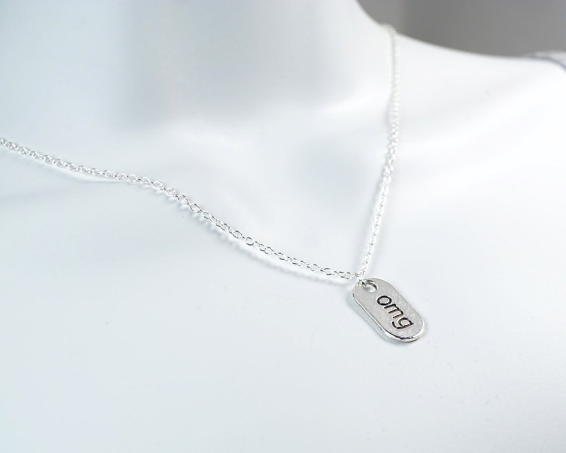 Dainty OMG Tag Necklace, Fine 925 Sterling Silver Chain Necklace Thin ...
