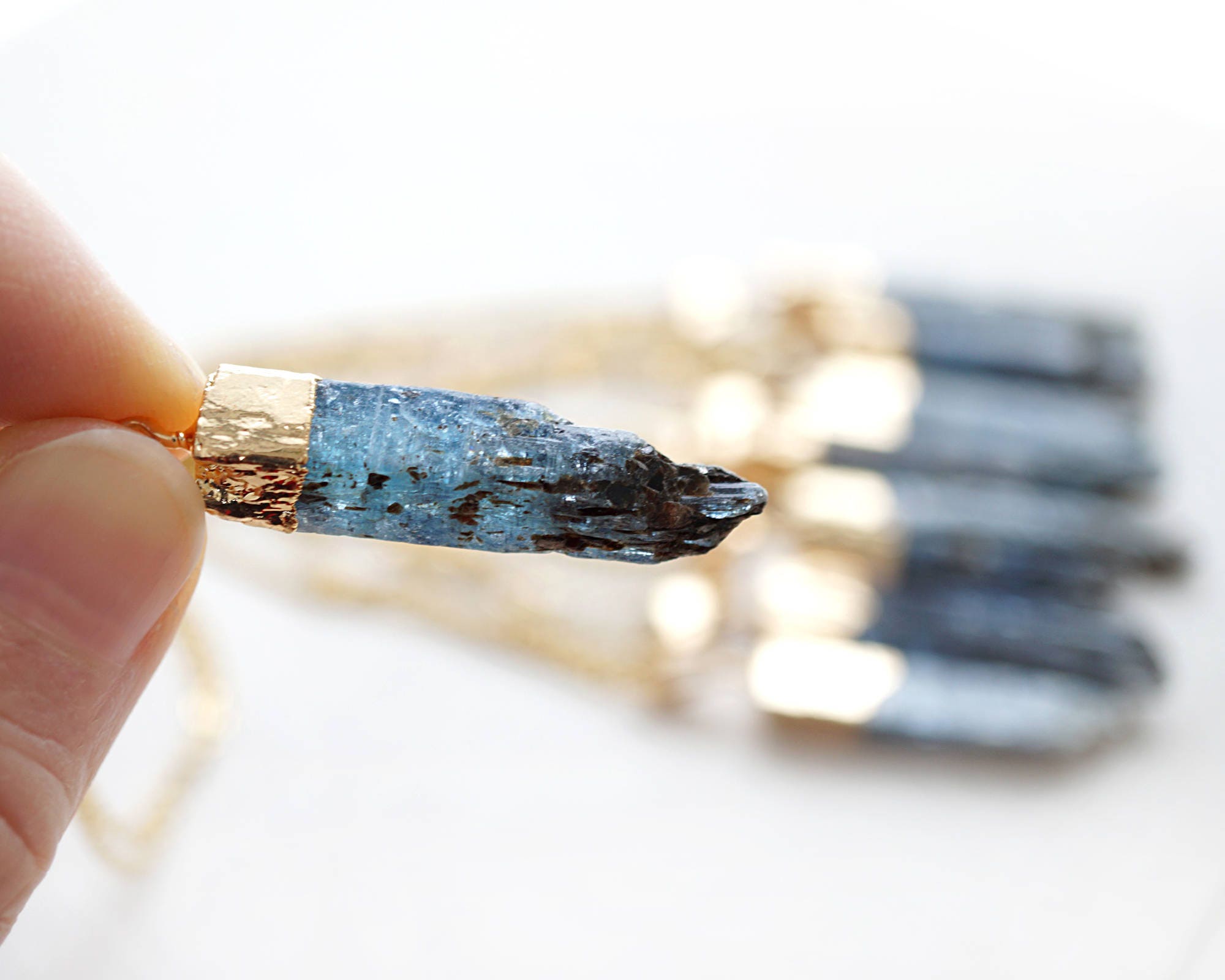 Gold Dipped Raw Crystal Point Natural Kyanite Necklace Gold Filled ...