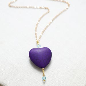 ON VACATION, Purple Stone Heart, Thin Gold Chain, Purple Bridesmaid ...