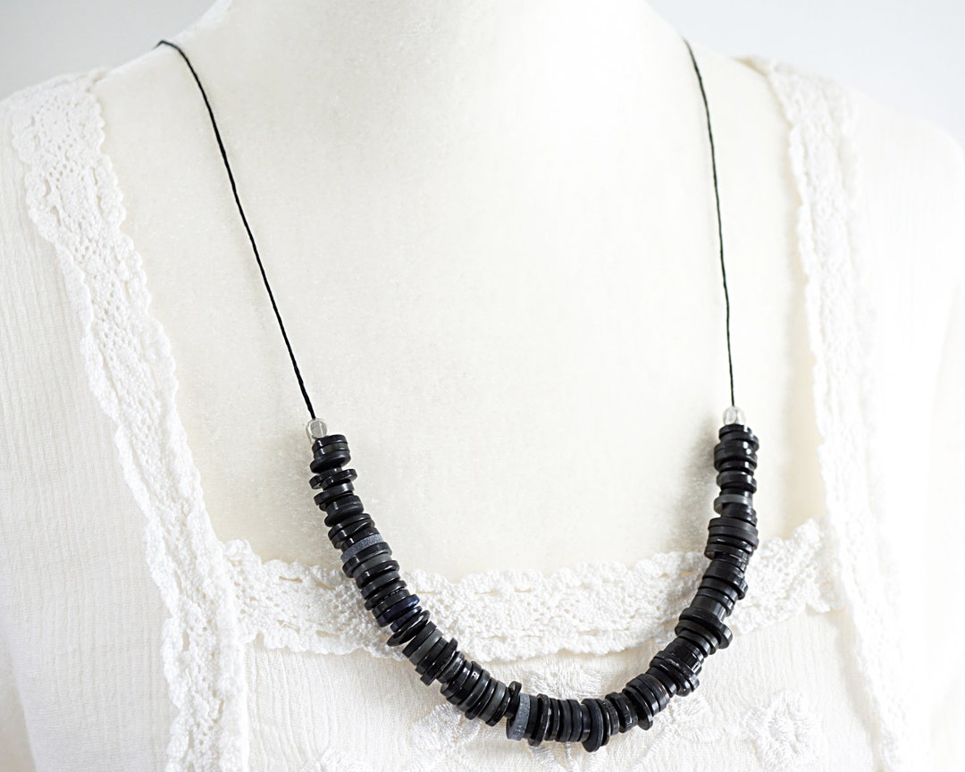 Dainty Stacked Button Necklace Silver Black Necklace Eco Friendly ...
