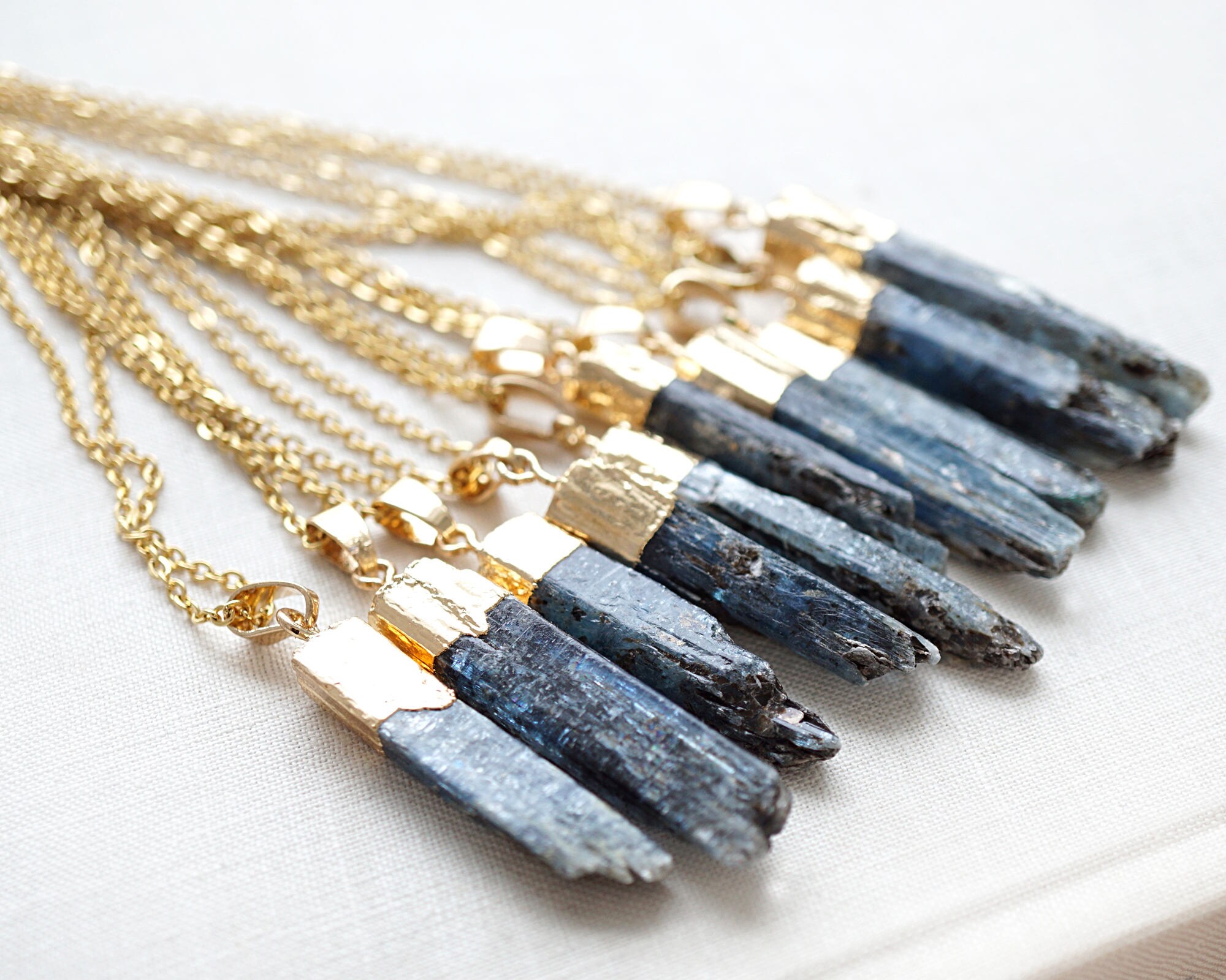 Gold Dipped Raw Crystal Point Natural Kyanite Necklace Gold Filled ...
