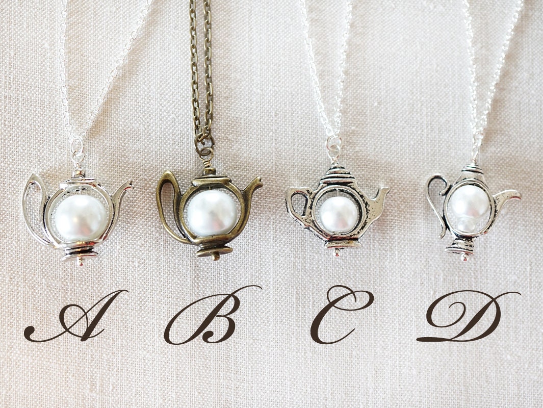 Dainty Miniature Teapot White Pearl Teapot Necklace Sterling Silver ...