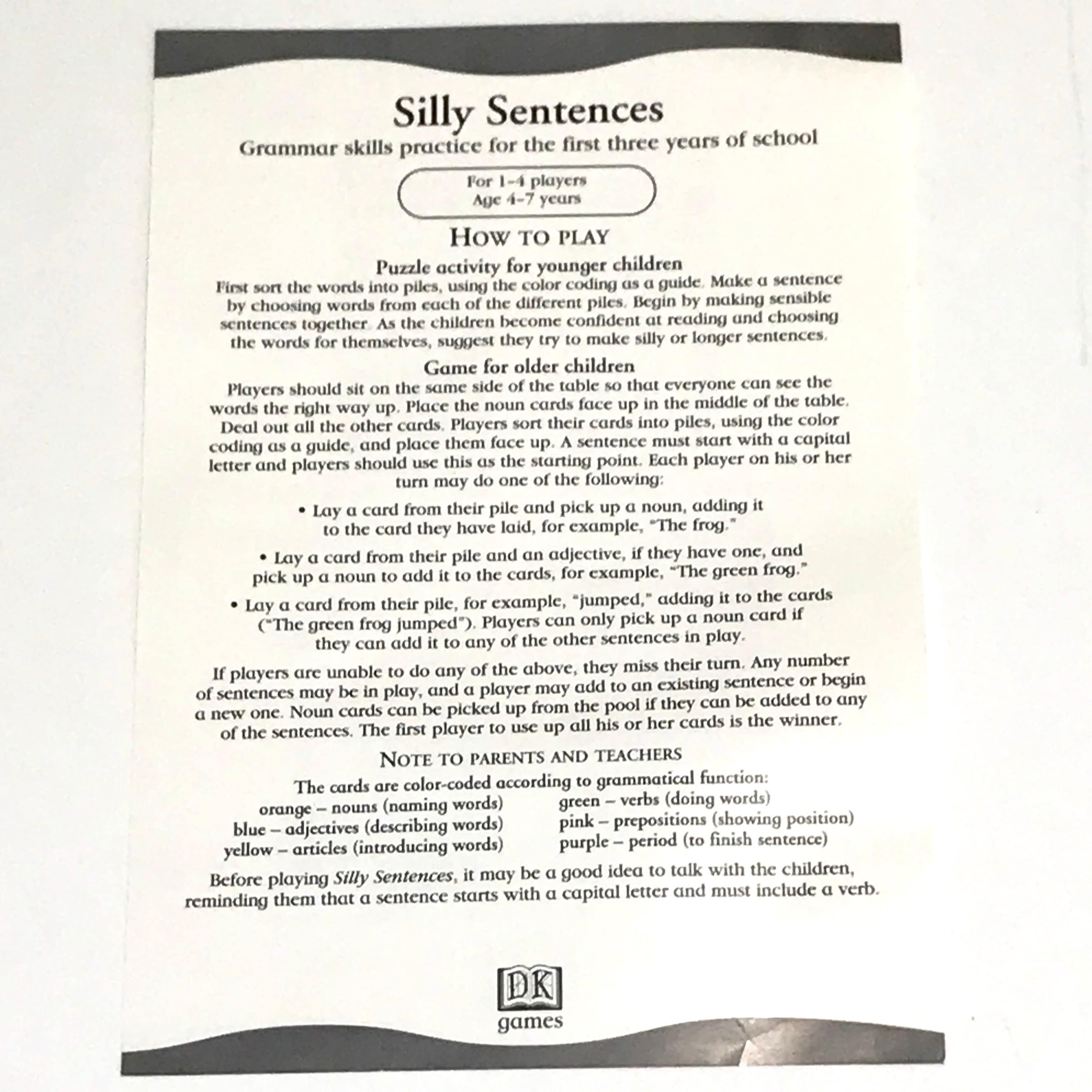 DK Games Silly Sentences Grammar Skills Practice Ages 4-7 Homeschool ...