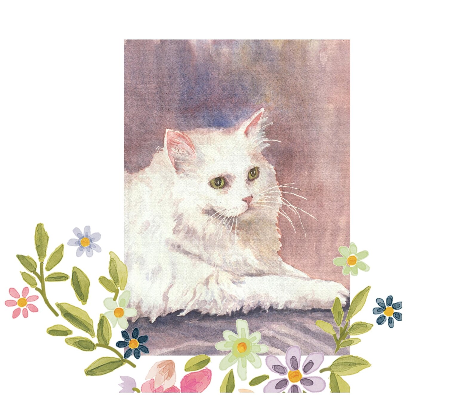 White Cat Long Hair, Original Watercolor Cat Painting, Cat Painting ...