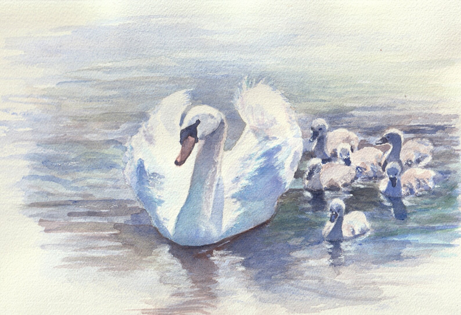 Swan painting watercolor swan swan with babies swan art | Etsy