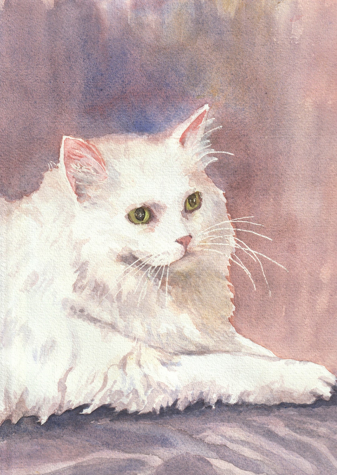 White Cat Long Hair, Original Watercolor Cat Painting, Cat Painting ...