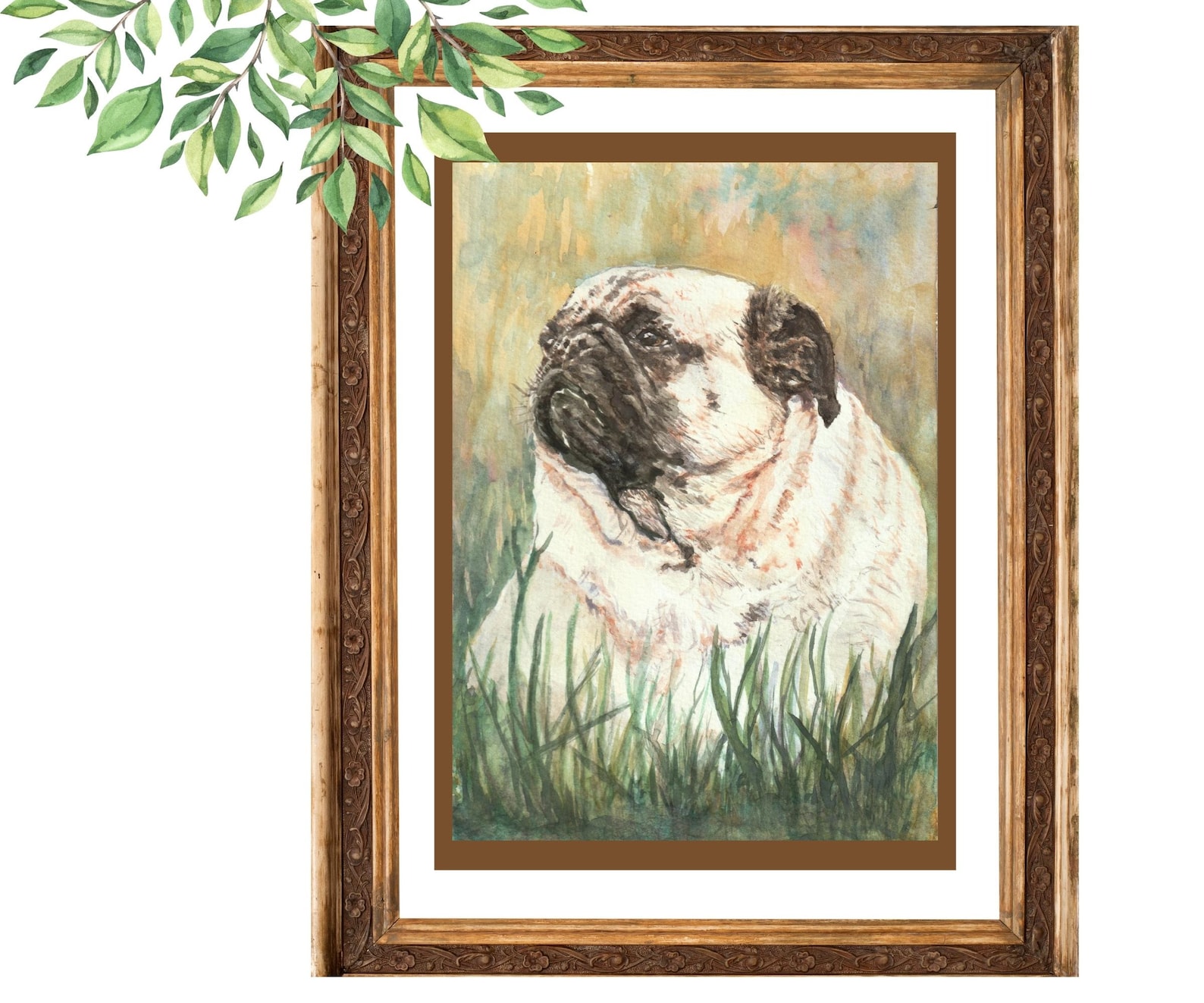 Pug Dog Portrait Pug Dog Painting Pug Print in Mat From | Etsy