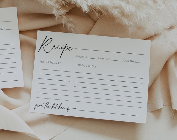 Minimalist Recipe Card, Modern Recipe Card, Simple Card, Double Sided ...
