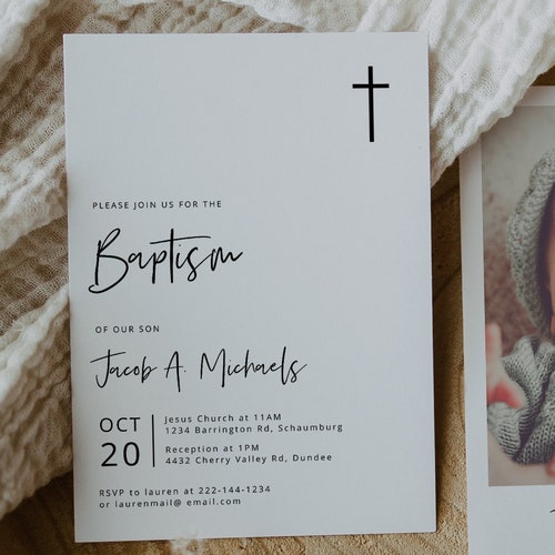 Modern Minimalist Baptism Invitation Template Simple Baptism - Etsy