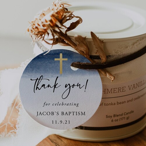 Round Favor Tag Template Baptism Printable Round Light Blue - Etsy