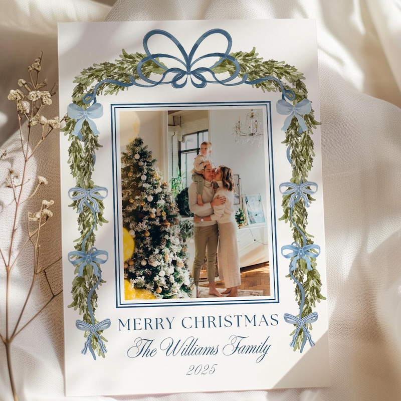 Blue Strips Christmas Card - Etsy