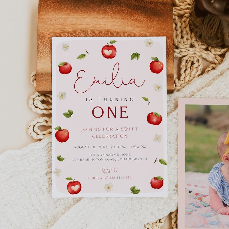 Apple Birthday Invitations - Etsy