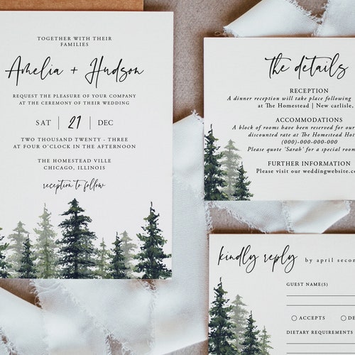 Forest Wedding Invitation Set Template Rustic Wedding - Etsy