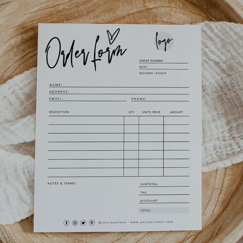 Order Form Template Order Form Editable Printable Small | Etsy