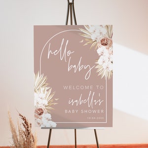 Boho Baby Shower Welcome Sign Template, Hello Baby Shower, Modern Arch ...