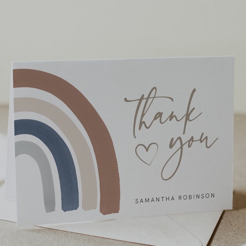 Rainbow Thank You Card Template Folded Thank You Note Card - Etsy