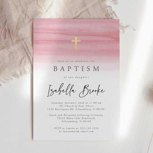 Pink Watercolor Baptism Invitation Template Baptism - Etsy