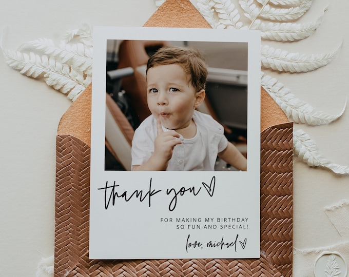 Birthday Thank You Photo Card, Minimalist Simple Modern Picture Thank ...