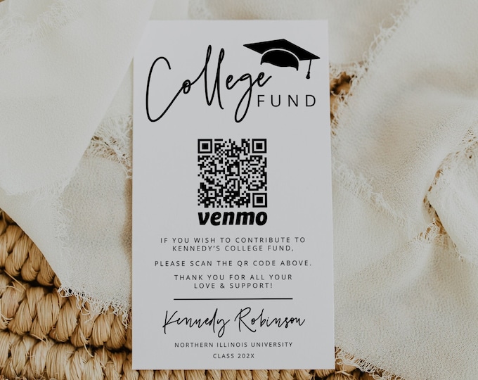 College Fund QR Card, Graduation QR Code Card Printable, Graduation ...