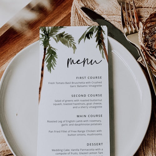 Palm Tree Menu Template Tropical Wedding Menu Beach Wedding | Etsy