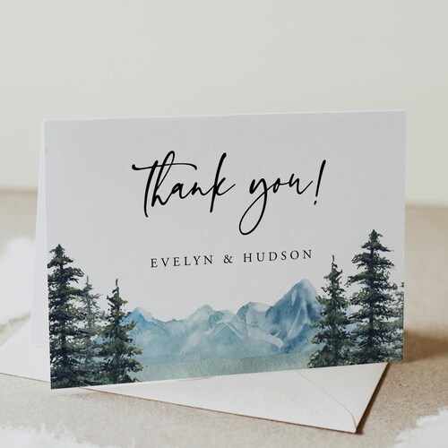 EDITABLE Pine Tree Thank You Card Template Printable Folded - Etsy