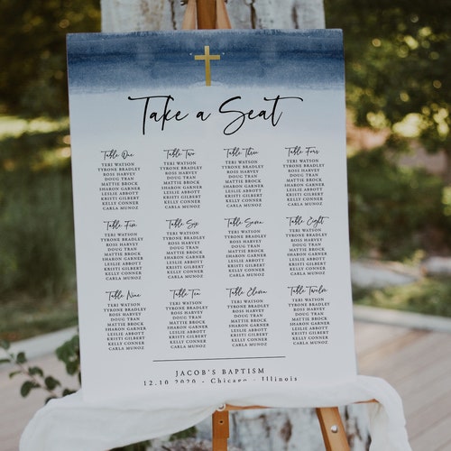 Baptism Seating Chart Poster Blue Baptism Printable Baptism - Etsy
