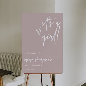 It's a Girl Welcome Sign Template, Modern Baby Shower Sign, Clean ...