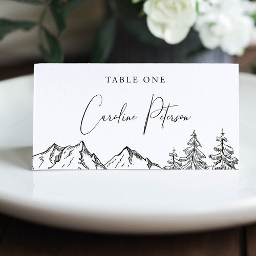 Mountain Place Card Template Printable Rustic Winter Wedding | Etsy