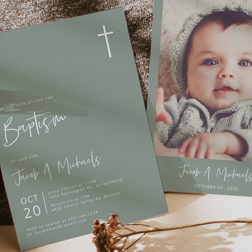 Modern Minimalist Baptism Invitation Template Simple Baptism - Etsy