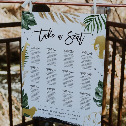 Safari Baby Shower Seating Chart Sign Table Plan Template - Etsy