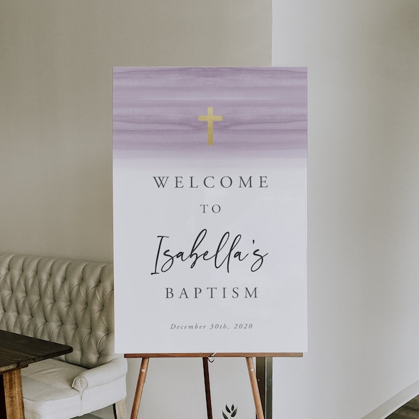 Purple Christening Welcome Sign - Etsy