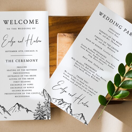 Mountain Wedding Program Template Pine Wedding Program - Etsy