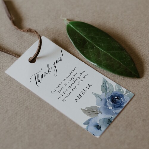 Dusty Blue Favor Tag for Bridal Shower or Wedding Blue Flower - Etsy