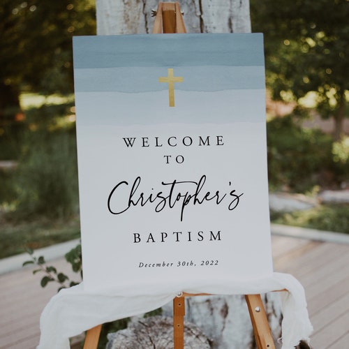 Baptism Welcome Sign Template Light Blue Watercolor Baptism - Etsy