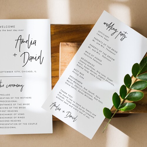 Minimalist Wedding Program Template Modern Wedding Program - Etsy