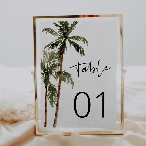 Palm Tree Table Number Card Template Tropical Wedding Table - Etsy