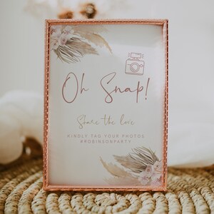 Wedding Snapchat Sign Template, Wedding Hashtag Sign Printable, Pampas ...