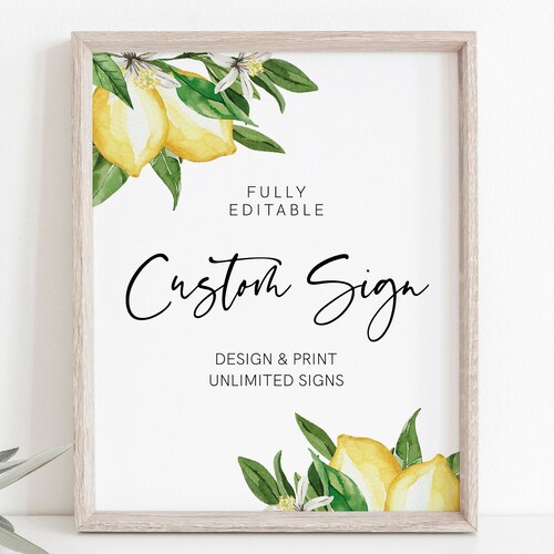 Lemon Custom Sign Template Summer Lemon Bridal Shower Table - Etsy