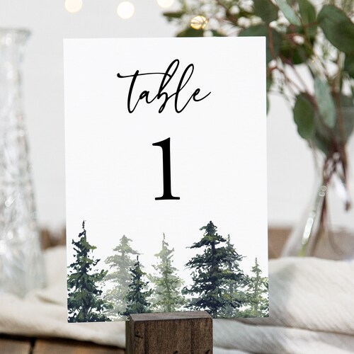 Pine Table Number Cards Printable Mountain Lake Wedding Table - Etsy